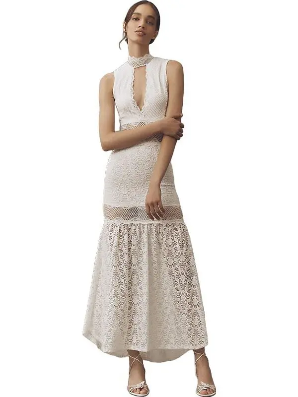 NIGHTCAP Cheval Sleeveless Stretch Lace Maxi Dress - White