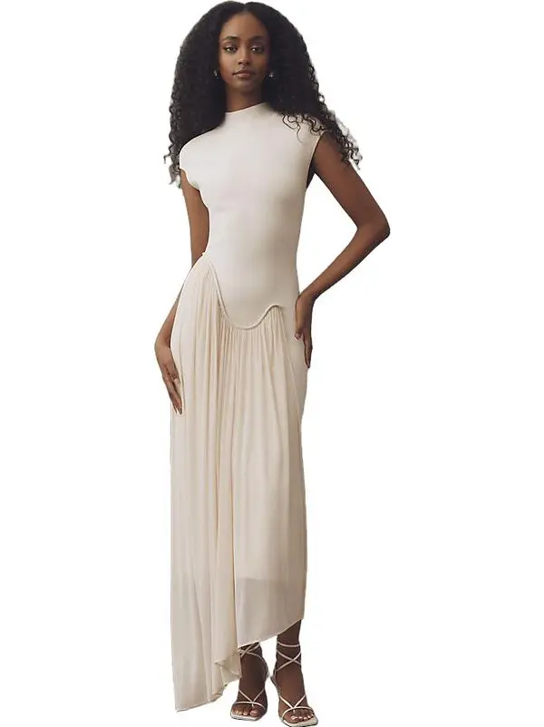 ET OCHS Francis Asymmetric Knit Combo Midi Dress - Ivory