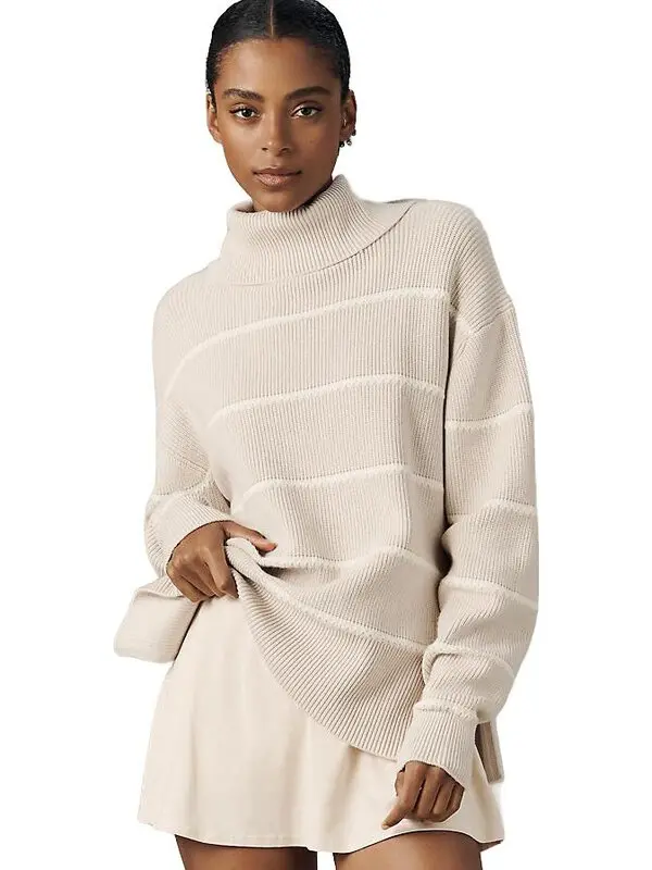 Varley Hamish Roll-neck Stitch Knit Sweater - Neutral Pattern