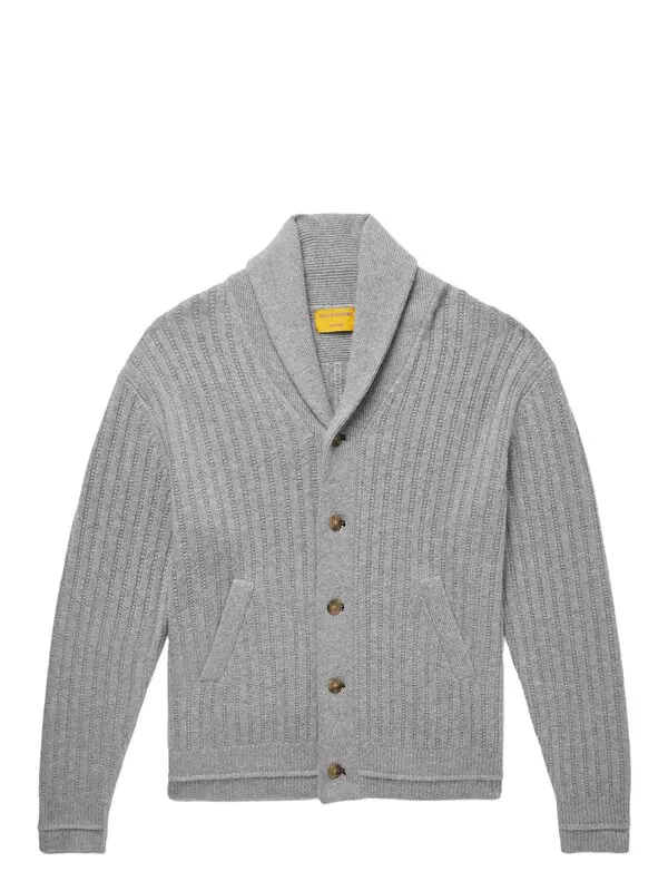 Guest In Residence Varsity Shawl-collar Ribbed Cardigan - Gray