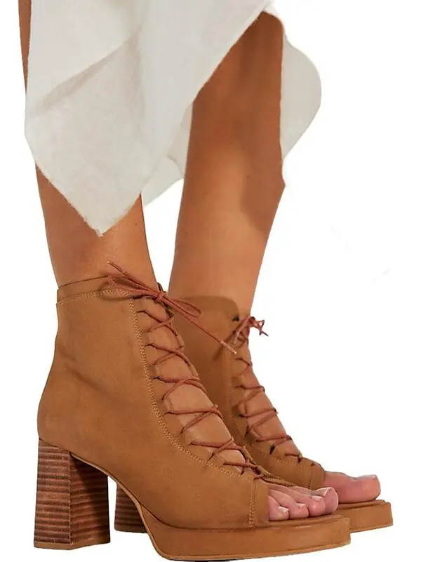 Free People Mandi Lace-up Heels - Luggage