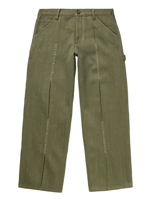 KARTIK RESEARCH Shaant Wide-leg Cotton-twill Trousers - Green