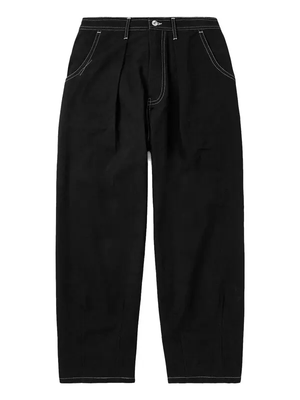 STORY MFG. Wonky-wear Lush Wide-leg Cropped Pleated Organic Cotton-canvas Trousers - Black