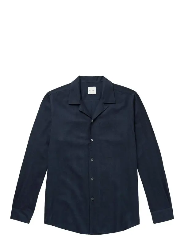 Paul Smith Convertible-collar Herringbone Cotton And Lyocell-blend Shirt - Blue