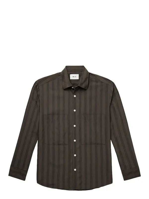 Nn07 Freddy 50010 Striped Tencel™ Modal-blend Twill Shirt - Brown