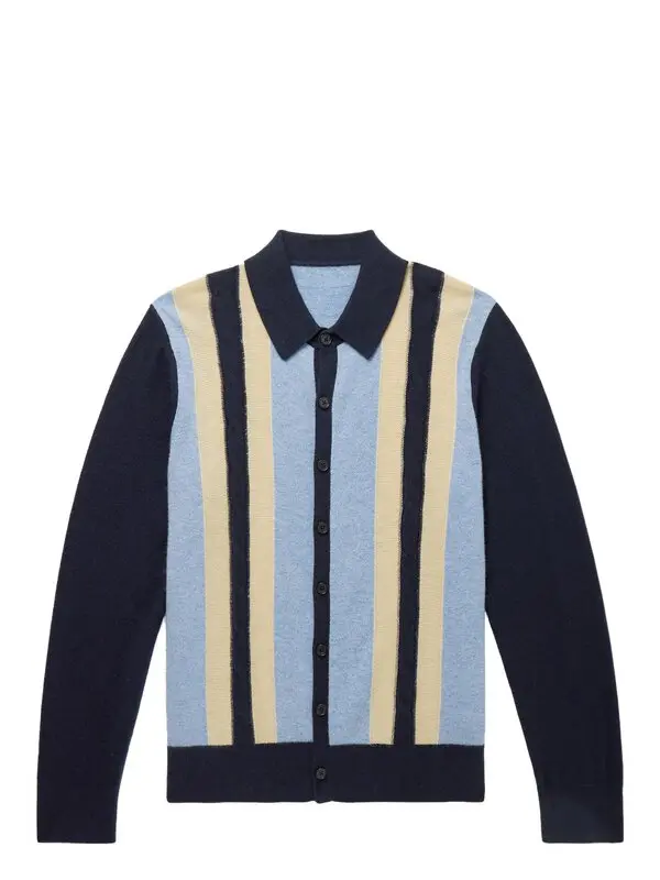 Guest In Residence Cable Plaza Striped Cashmere Shirt - Blue
