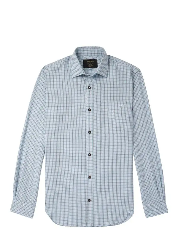 Purdey Checked Cotton And Cashmere-blend Shirt - Blue