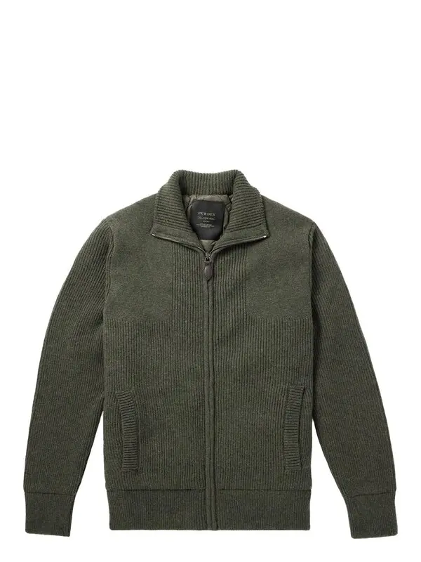 Purdey Orkney Ribbed-knit Wool Zip-up Cardigan - Green