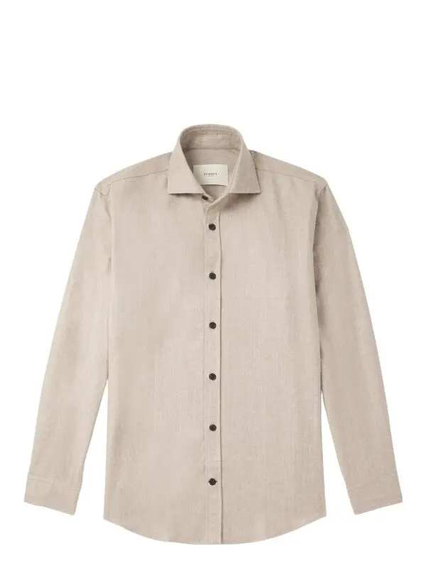 Purdey Cutaway-collar Wool And Cashmere-blend Shirt - Neutrals