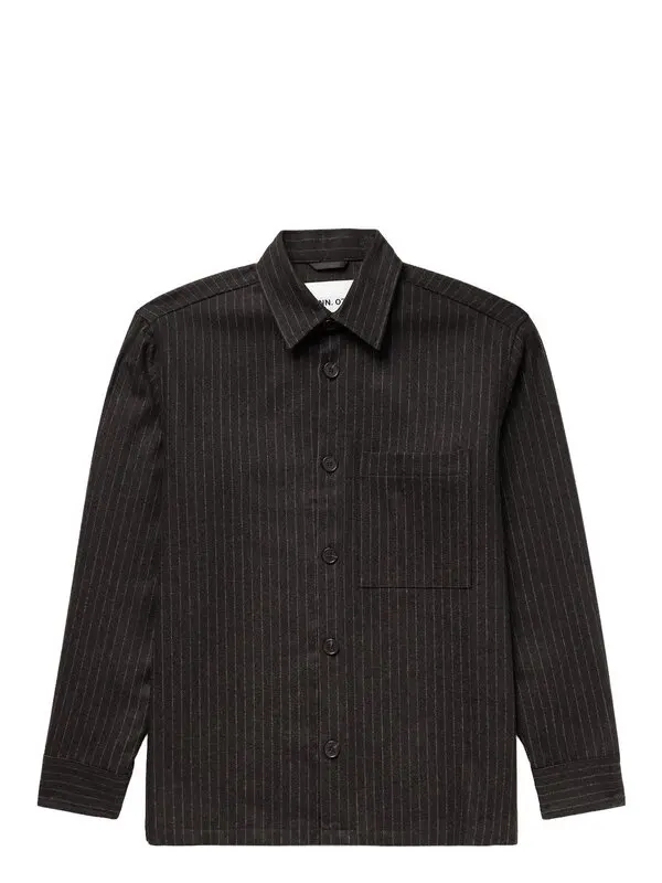 Nn07 Freddy 1630 Pinstriped Recycled-wool-blend Overshirt - Brown