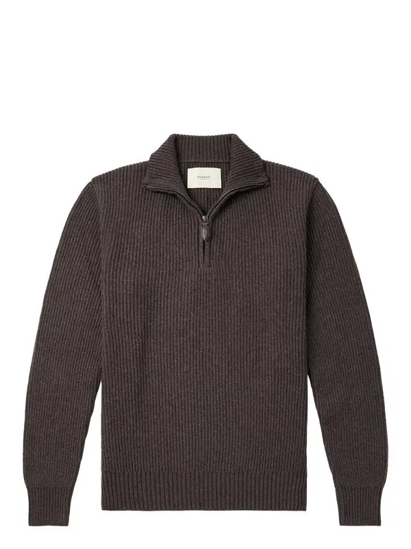 Purdey Clifford Ribbed Wool And Cashmere-blend Half-zip Sweater - Brown