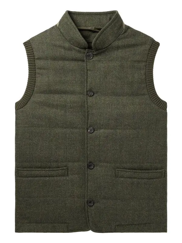 Purdey Padded Herringbone Wool-blend Gilet - Green