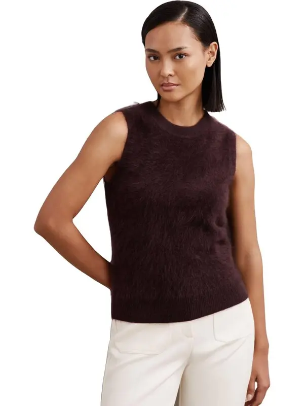 REISS 100% Brushed Cashmere Vest - Burgundy
