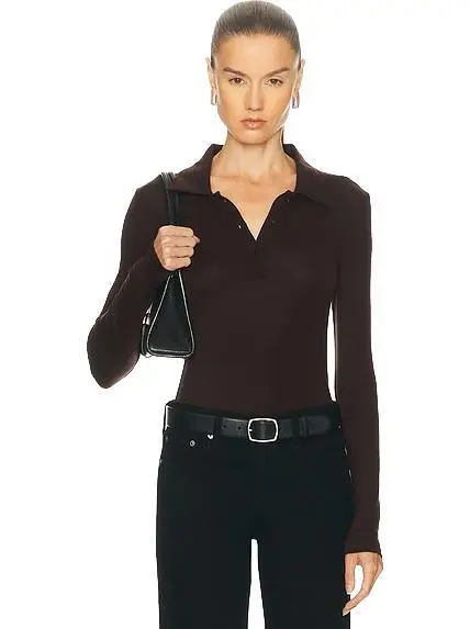 AGOLDE Amos Polo Long Sleeve Shirt - Root