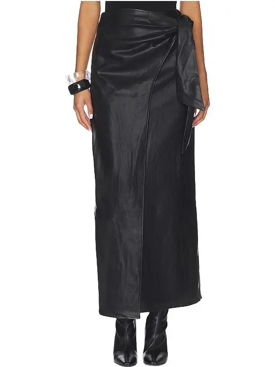 ALL THE WAYS Kassidy Faux Leather Wrap Skirt - Black