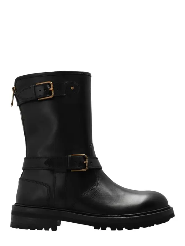 Dolce & Gabbana Leather Biker Boots - Black