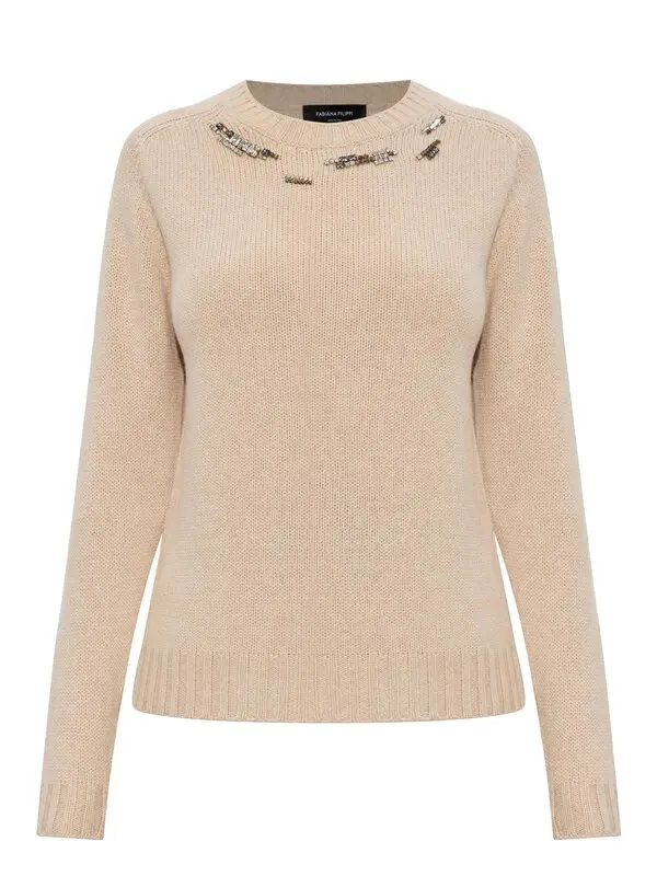 Fabiana Filippi Sweater With Asymmetrical Crystal Embellishments - Beige
