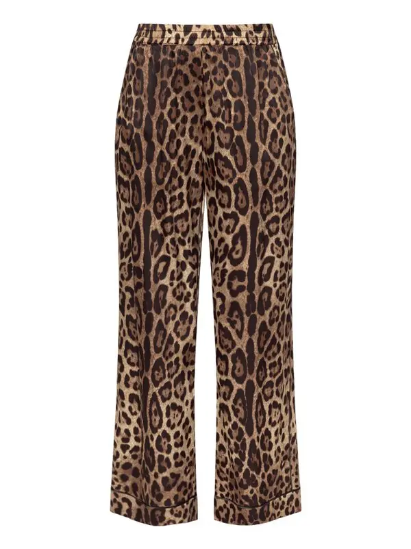 Dolce & Gabbana Silk Animal Print Trousers - Brown