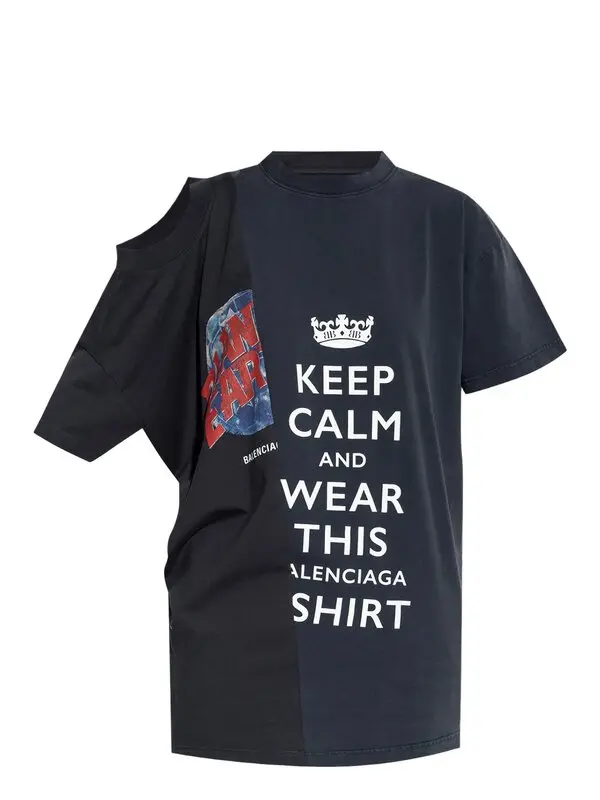 Balenciaga Printed T-shirt With Asymmetrical Design - Black