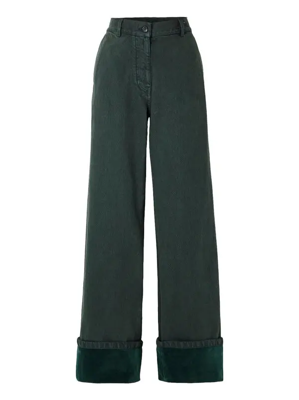 Dries Van Noten Velvet-trimmed Mid-rise Wide-leg Jeans - Green