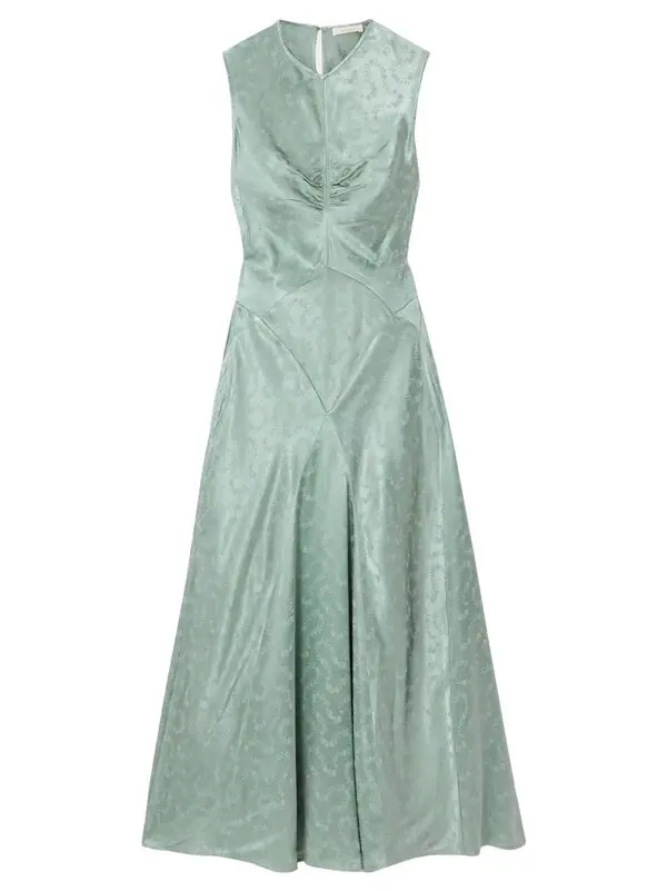 DÔEN Ginette Floral-jacquard Satin Midi Dress - Green