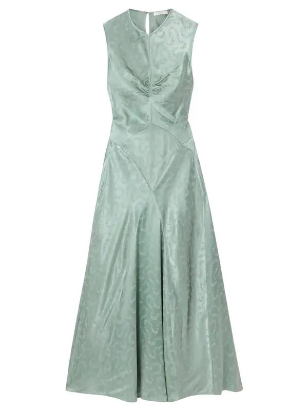DÔEN Ginette Floral-jacquard Satin Midi Dress - Green