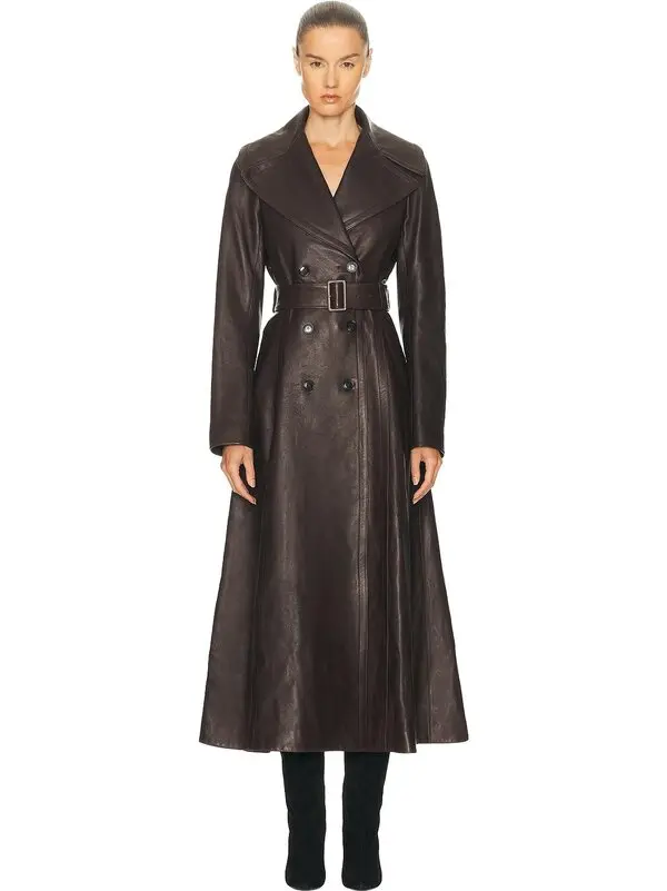 Alaïa Long Leather Coat - Ebene