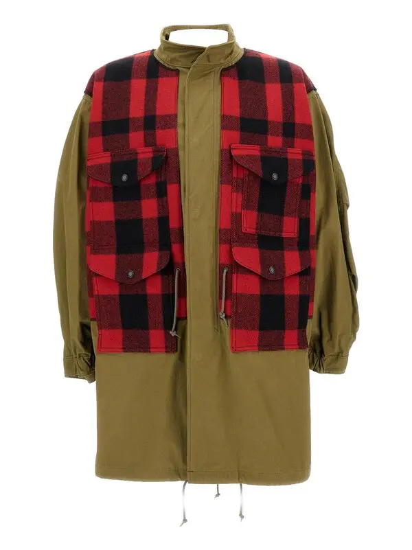 Junya Watanabe Cotton Tweed Paneled Parka - Green