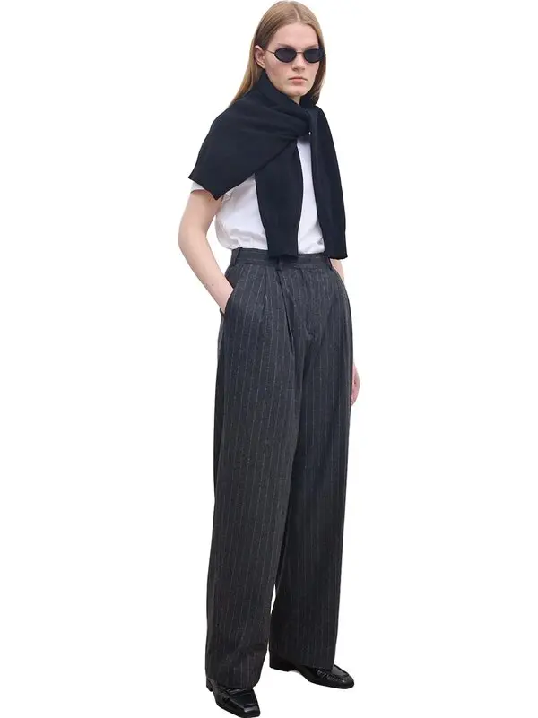 HOUSE OF DAGMAR Pinstripe Flannel Wool Trousers - Grey Pinstripe