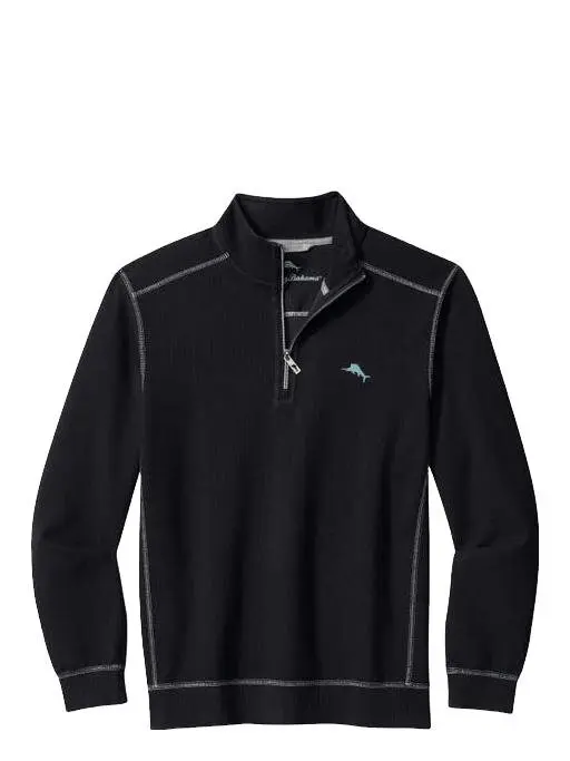 Tommy Bahama Textured Cotton & Lyocell Half Zip Pullover - Black