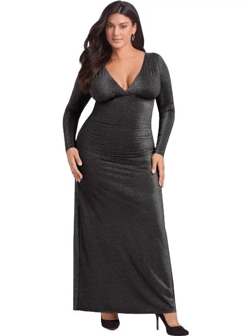 S3 APPAREL Sculpting Shapewear Shirred V-neck Maxi Dress - Onyx Black