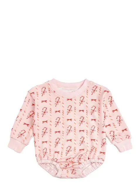 SWEET WINK Candy Cane Lane Christmas Long Sleeve Romper - Ballet Pink