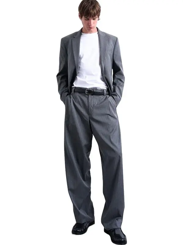 Topman Straight Leg Suit Trousers - Charcoal
