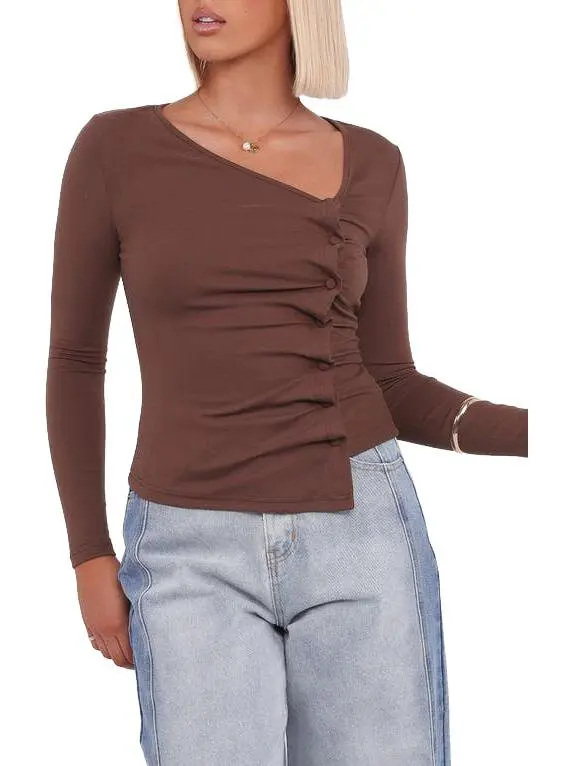 PETAL & PUP Ethel Asymmetric Knit Top - Chocolate