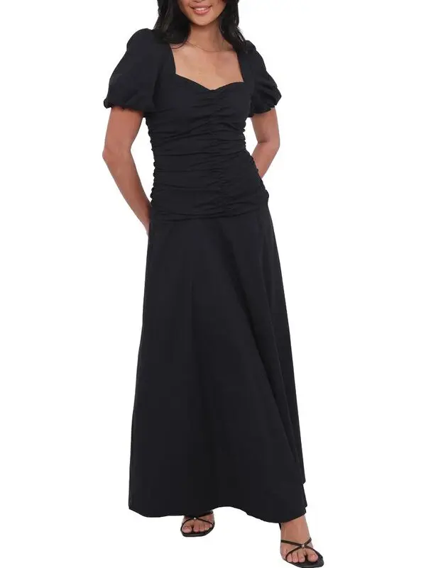 PETAL & PUP Denver Sweetheart Neck Cotton Maxi Dress - Black