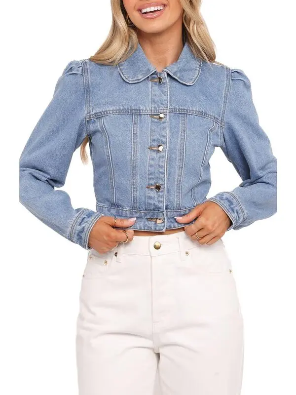 PETAL & PUP Faun Denim Crop Jacket - Mid Blue