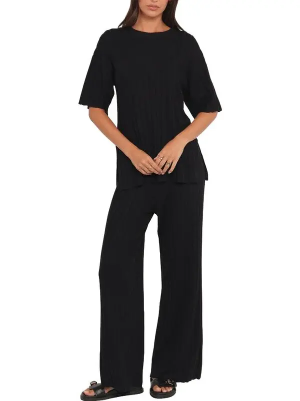 PETAL & PUP Alix Ribbed Sweater And Pants Set - Black