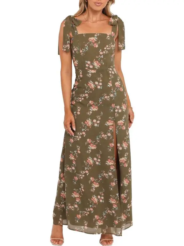 PETAL & PUP Renita Floral Maxi Dress - Olive Floral