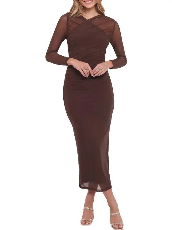 PETAL & PUP Honor Long Sleeve Mesh Dress - Chocolate