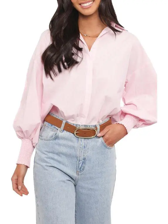 PETAL & PUP Carys Smocked Cuff Cotton Poplin Button-up Shirt - Pale Pink