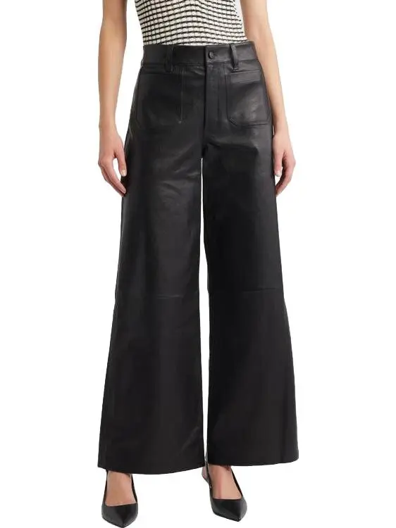 FRAME Le Slim Palazzo Leather Pants - Black