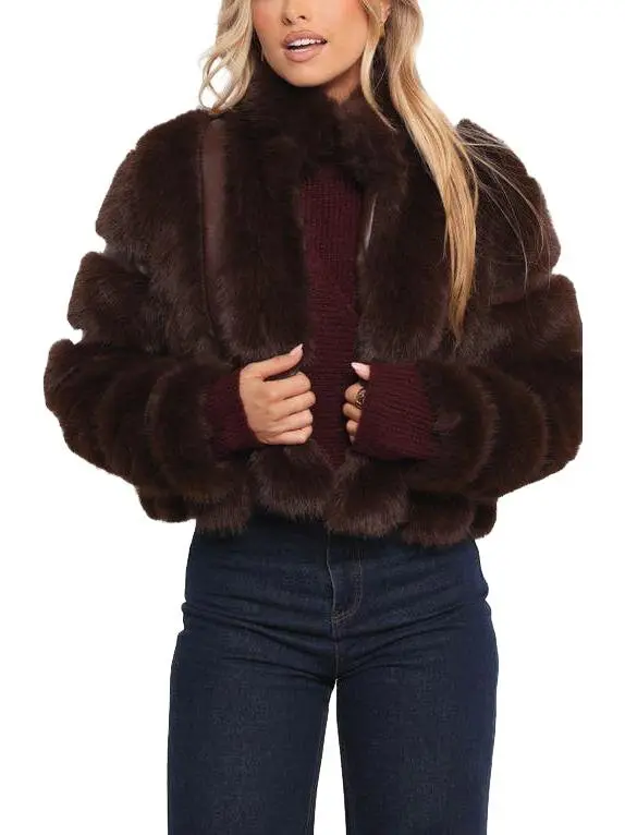 PETAL & PUP Velma Faux Fur Channel Jacket - Chocolate