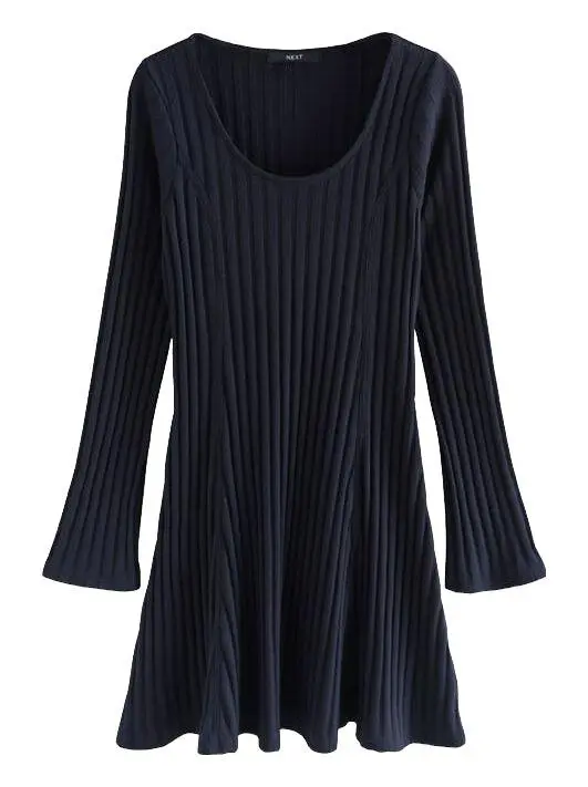 NEXT Long Sleeve Ribbed Mini Dress - Blue