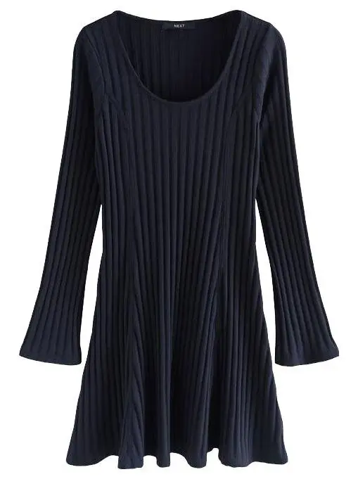 NEXT Long Sleeve Ribbed Mini Dress - Blue