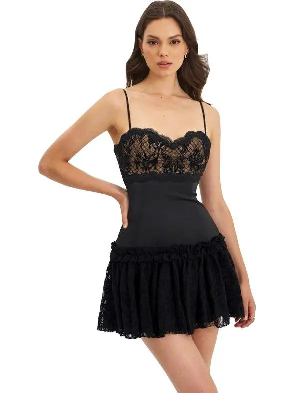 MISS CIRCLE Umra Contrast Lace Sweetheart Mini Dress - Black