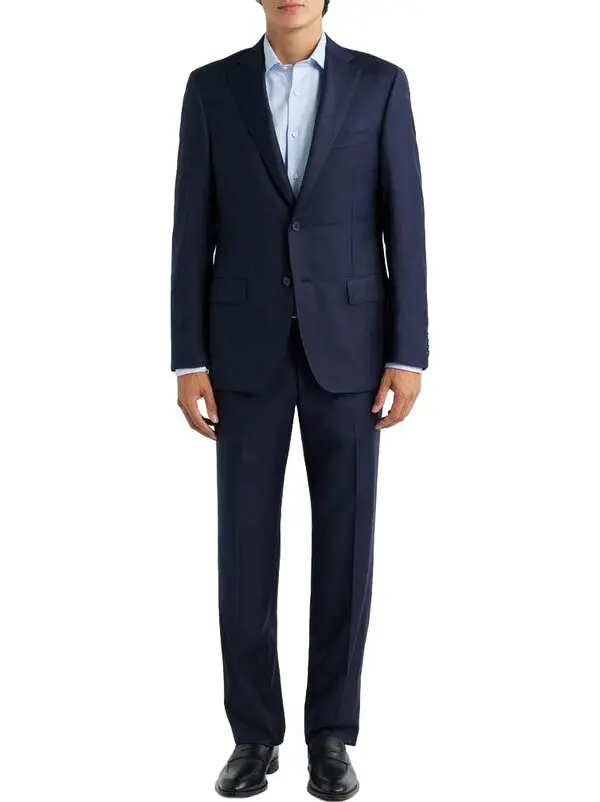 HERITAGE GOLD Regular Fit Milano Windowpane Check Super 130s Wool Suit - Navy