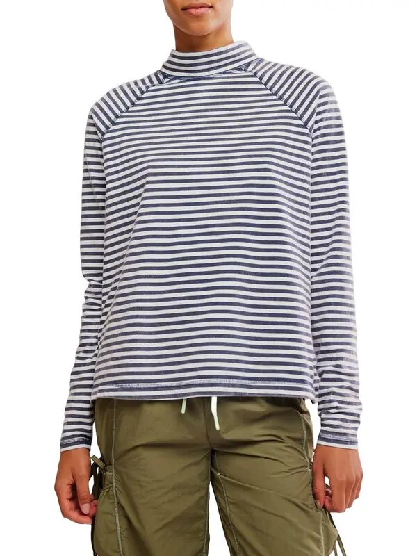 Free People Stripe Raglan Sleeve Top - Sailor Stripe Navy