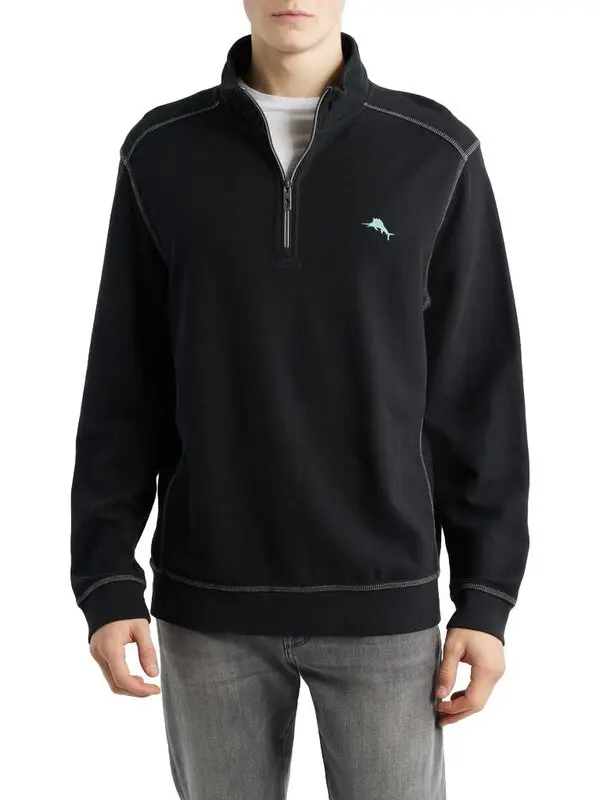 Tommy Bahama Textured Cotton & Lyocell Half Zip Pullover - Black