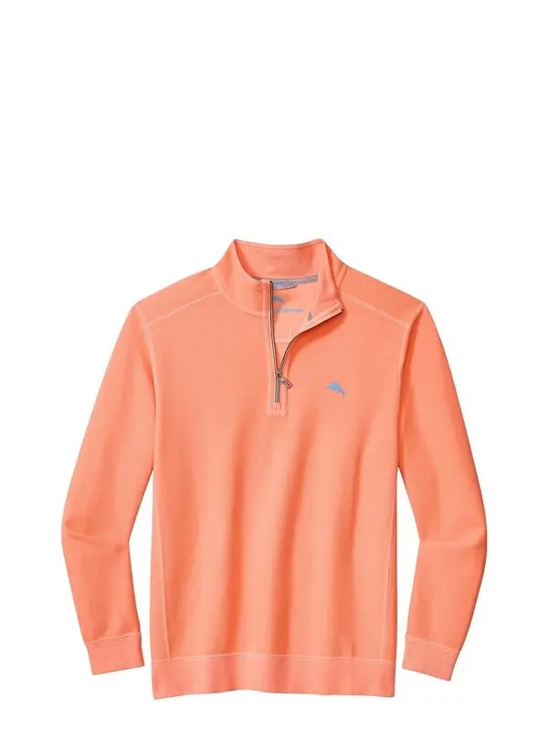 Tommy Bahama Textured Cotton & Lyocell Half Zip Pullover - Bright Peach
