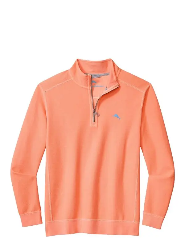 Tommy Bahama Textured Cotton & Lyocell Half Zip Pullover - Bright Peach